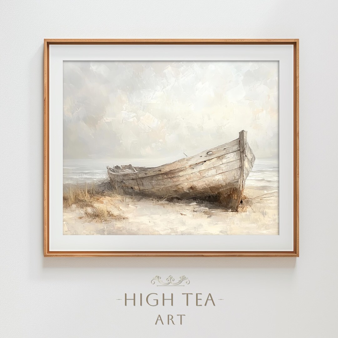 Neutral Muted Shipwreck Print Digital Art Old Wooden Boat Oil Painting ...