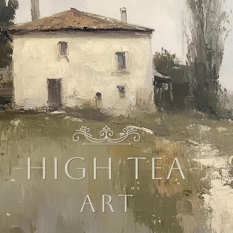 Vintage Rustic Farmhouse Countryside Landscape Oil Painting Digital ...