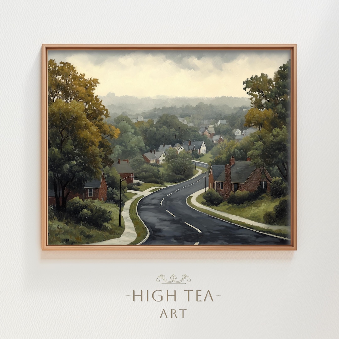 Moody Suburban Leafy Town Digital Download Art Print Printable Peaceful ...
