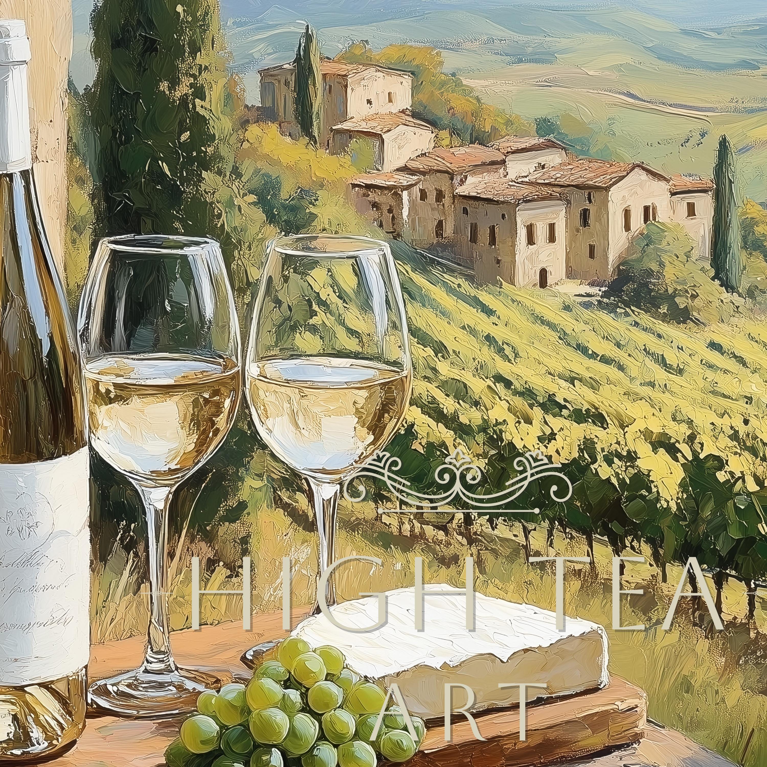 Vintage Tuscan Vineyard Valley White Wine Oil Painting Digital Download ...