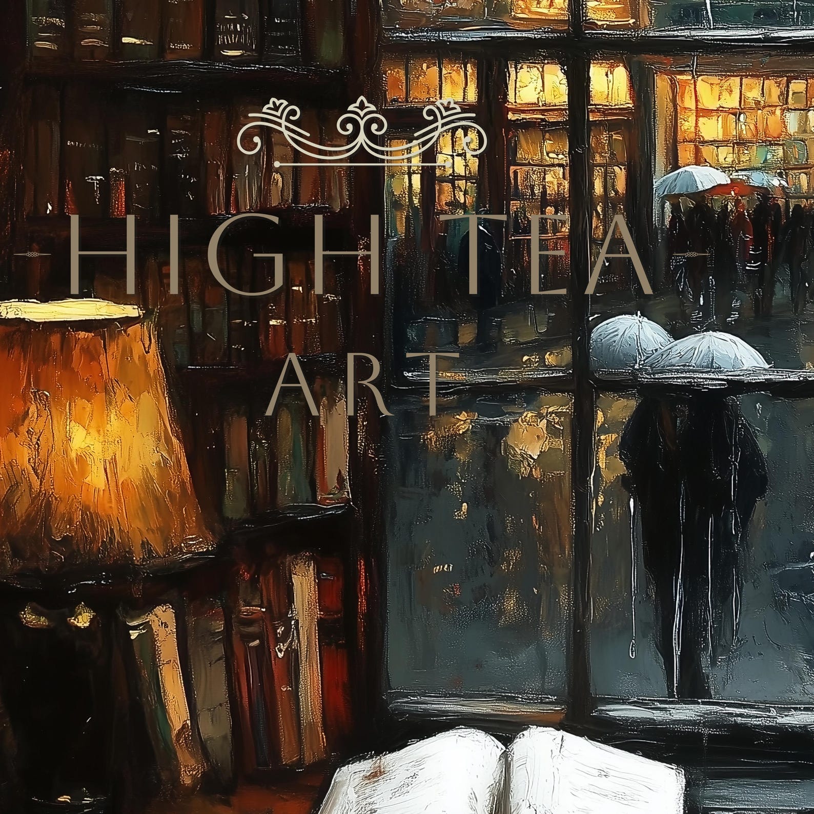 Vintage 19th Century Bookstore Window Rainy Overcast City Digital ...