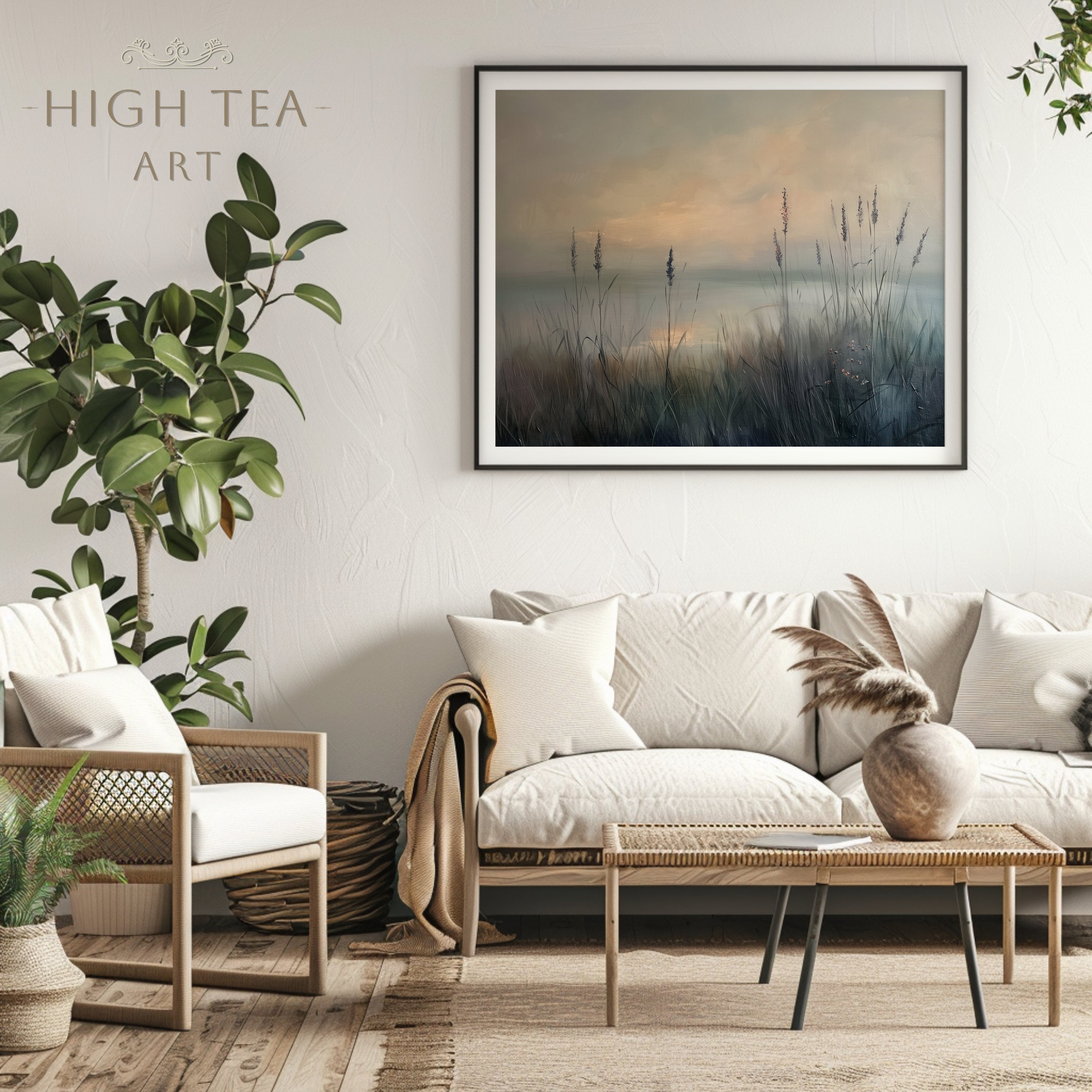 Printable Lakeside Countryside Landscape Oil Painting Digital Art Print ...