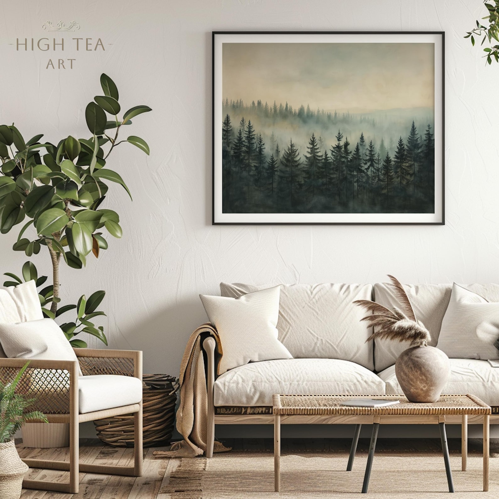 Printable Pine Forest Evergreen Landscape Oil Painting Digital Art ...
