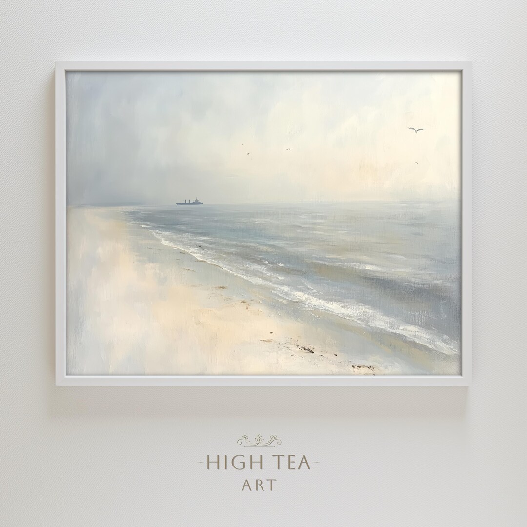 Muted Neutral Beach Oil Painting Digital Download Printable Coast Art ...