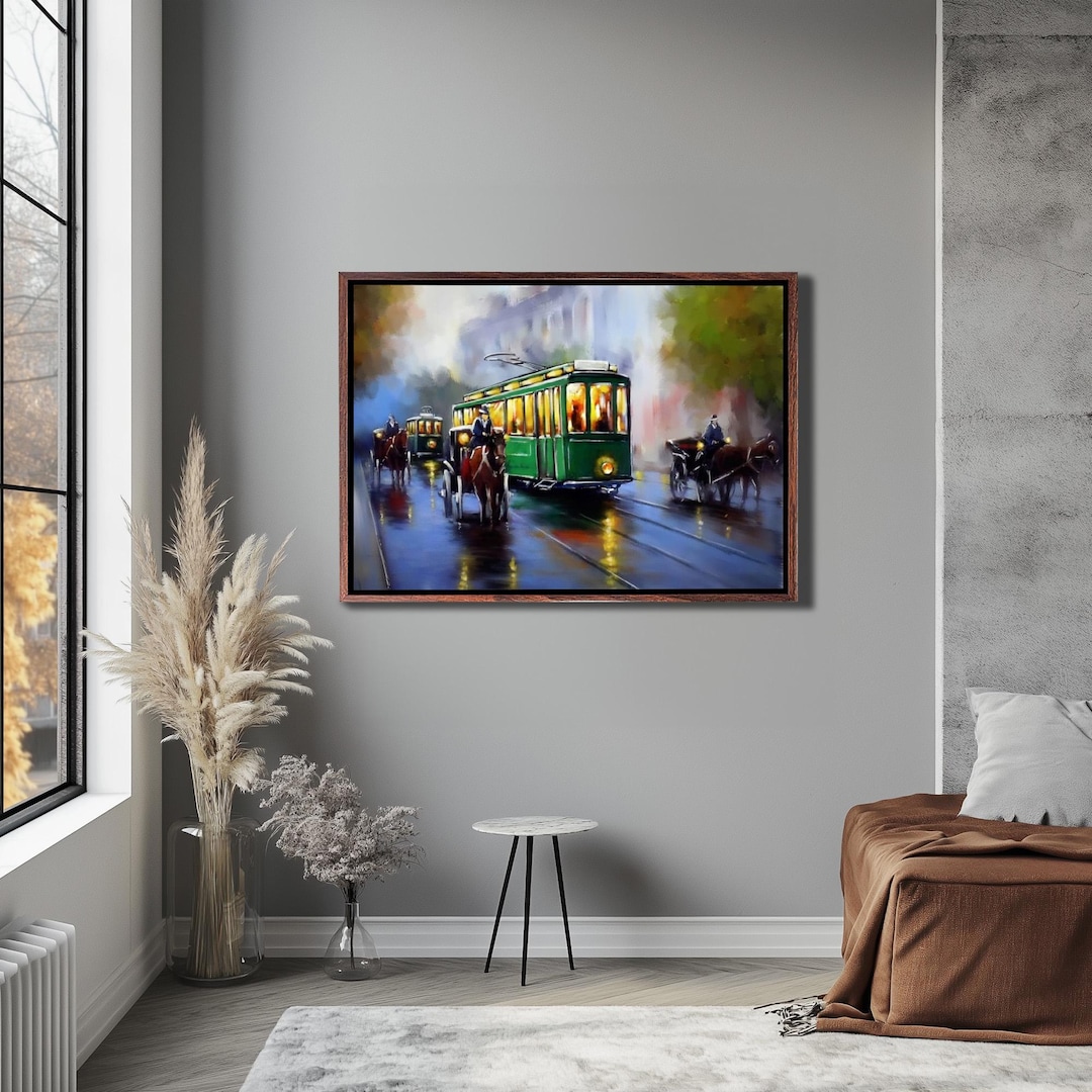 Vintage Tram Retro Oil Painting Style Decorative Canvas Wall Art, Home ...