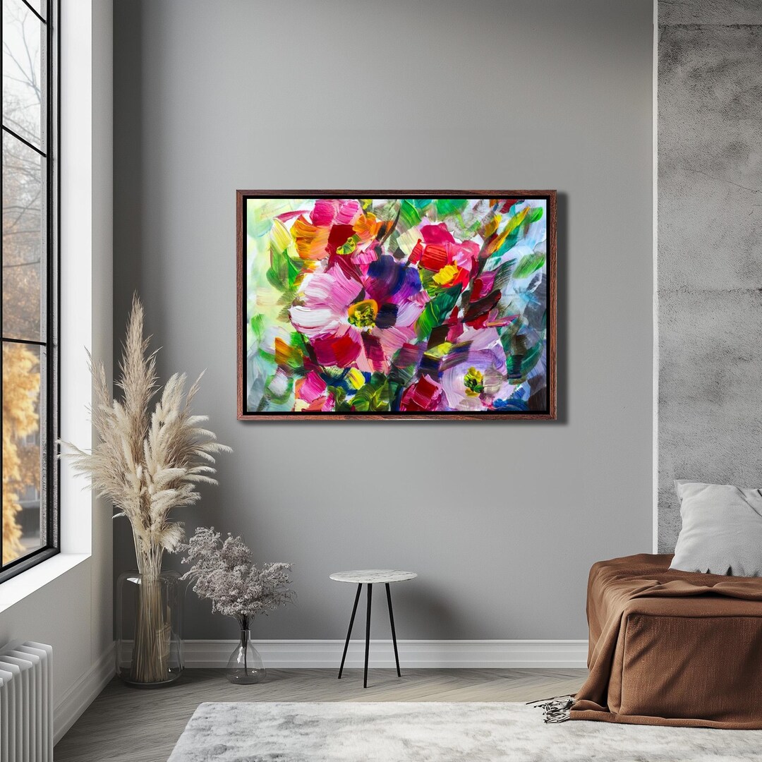 Colorful Floral Pattern Oil Painting Look Decorative Canvas Wall Art, Classic Canvas Art, Canvas ...