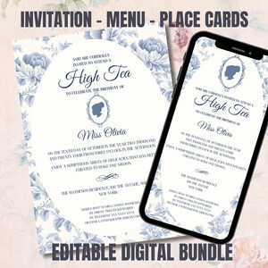 Bridgerton Invitation. Bundle of 4 Bridgerton Blue Floral Birthday ...