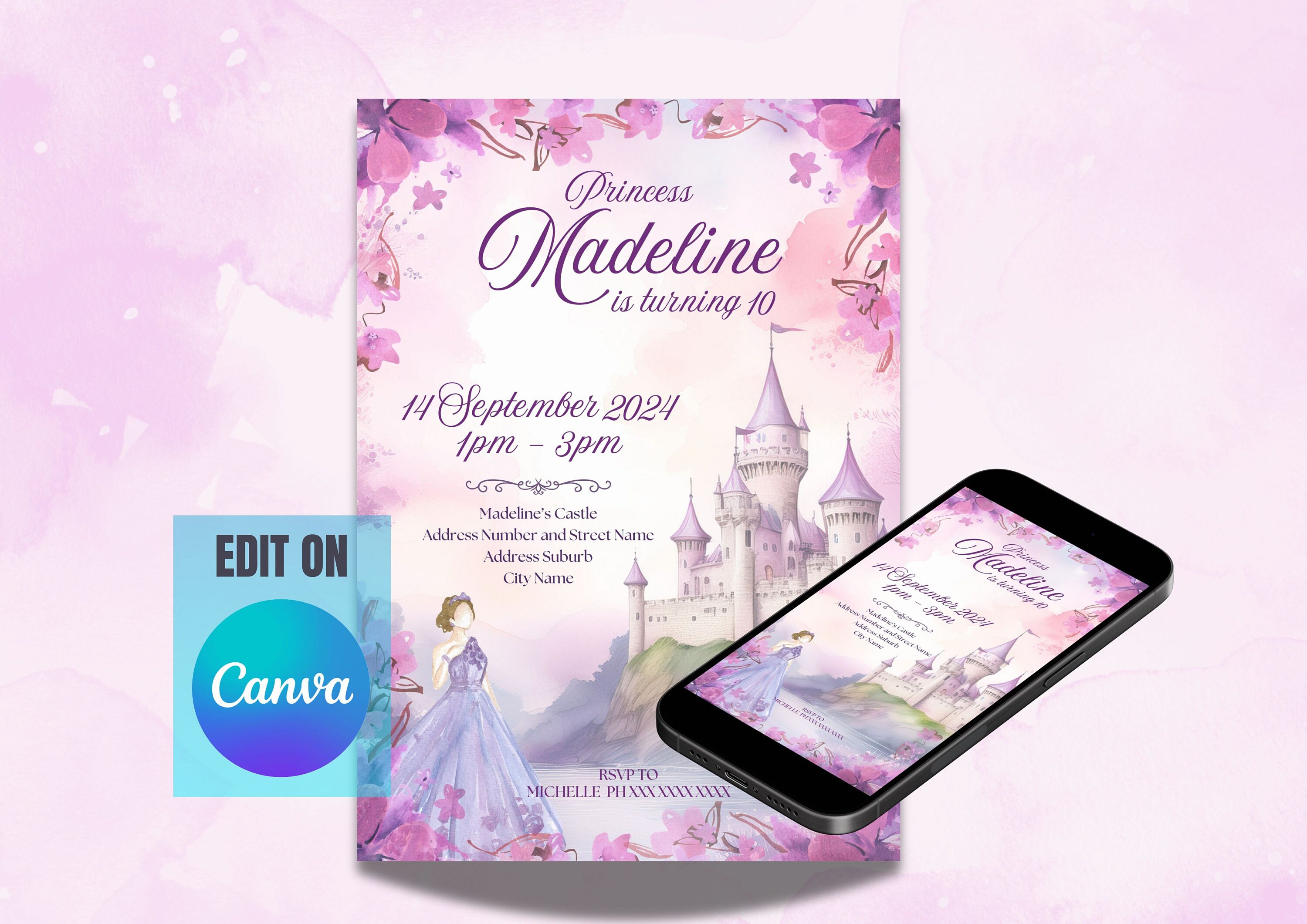 Fairytale Princess Birthday Invitation, Princess, Pink Princess Party ...