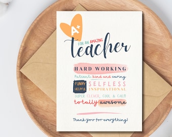 Printable Thank You Teacher Appreciation Card Digital Teacher Birthday ...