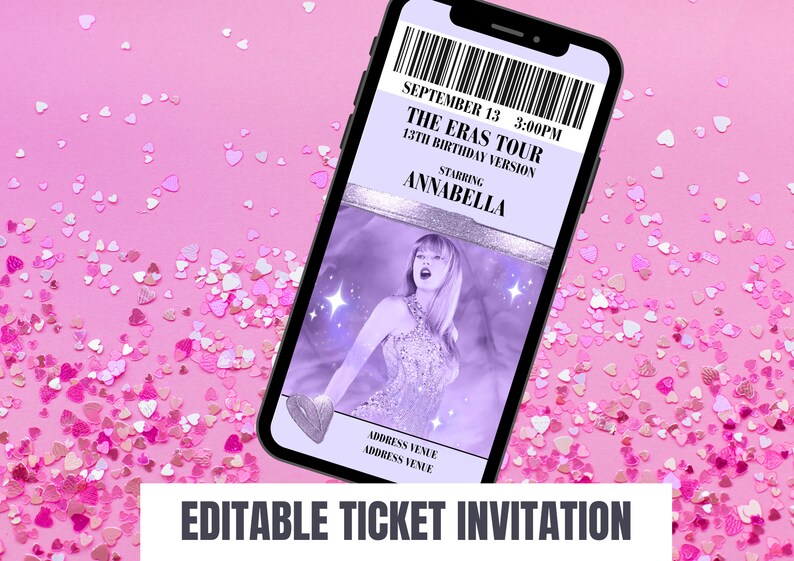 Taylor Swift Eras Tour Ticket Birthday Invite. Eras Theme Party ...