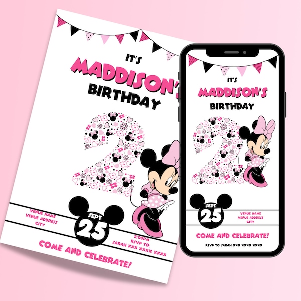 2 Year Old Minnie Mouse Invitation - Etsy