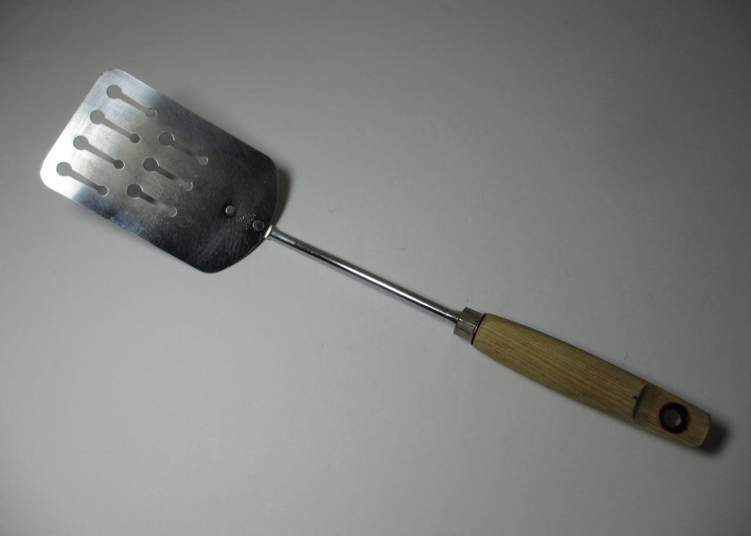 Ekco Chromium Plated Slotted Spatula With Wooden Handle, See ...