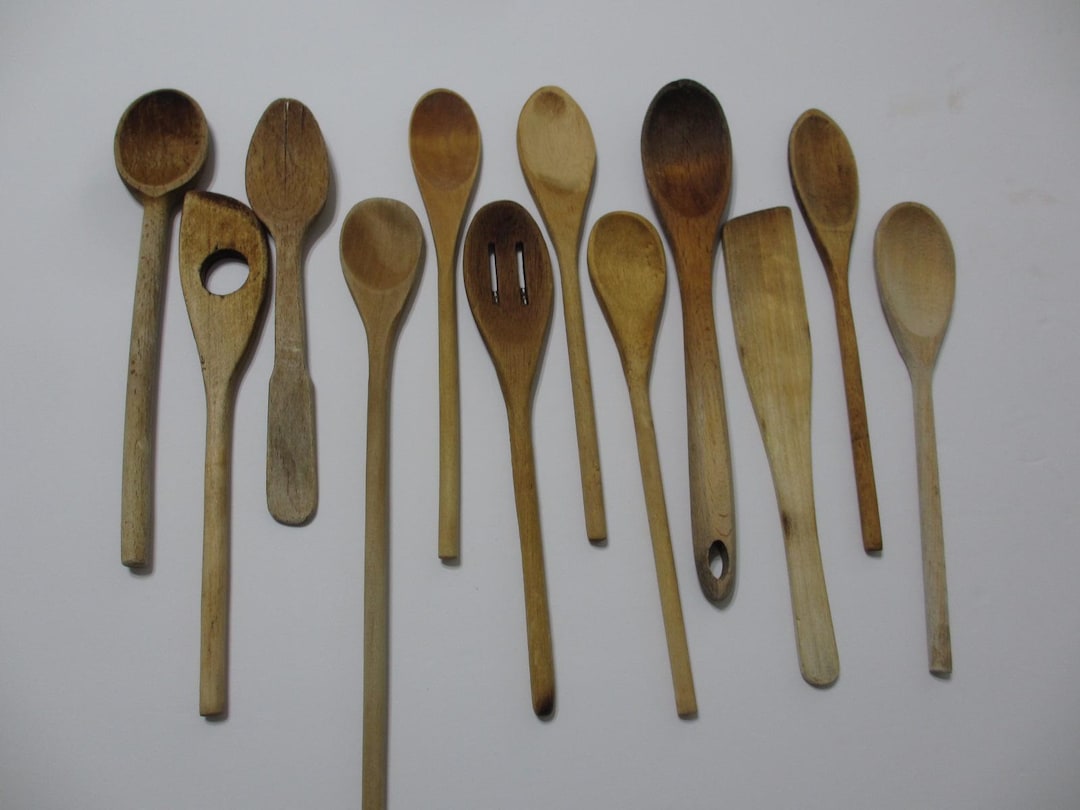 12 Vintage Wooden Spoons & Utensils, Treenware, Farmhouse Decor 092HD ...