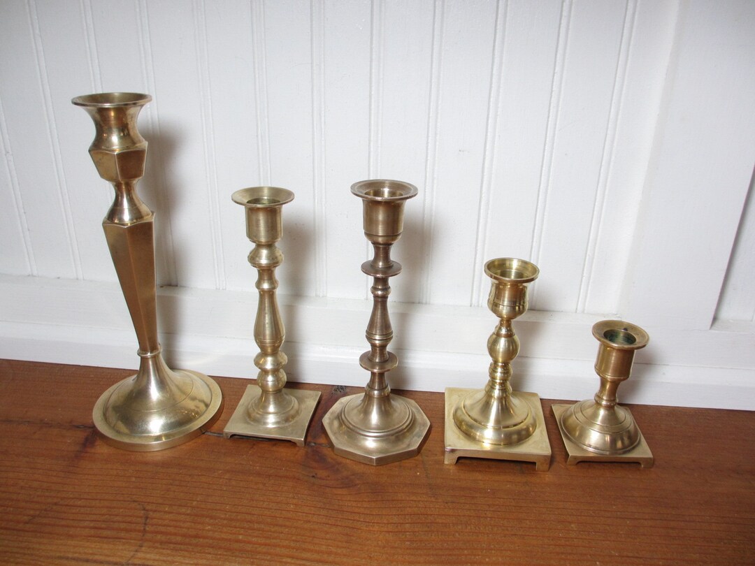 5 Assorted Brass Candlesticks 124BR - Etsy