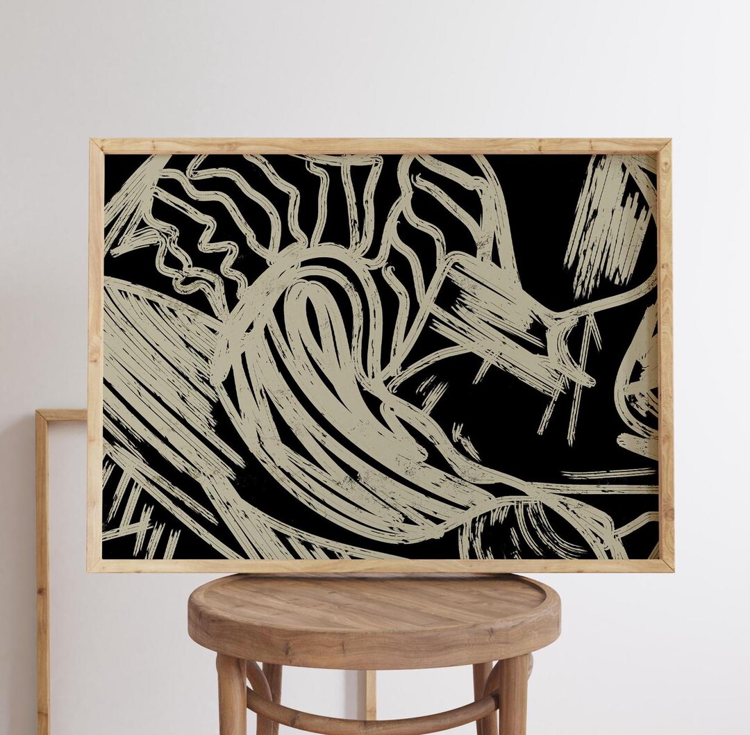 Neutral Scribble Abstract Art Print: Minimalist Wall Decor - Etsy