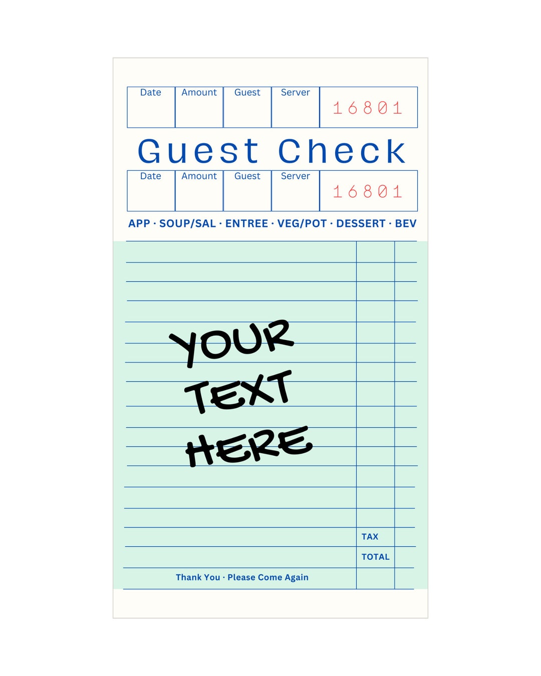 Guest Check Print/ CUSTOM/ Wall Art Print/ Trendy College Bar Cart ...
