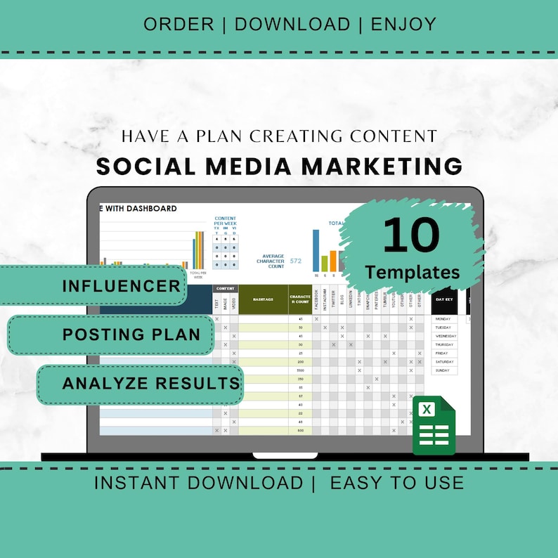 Social Media Planner Content Calendar Template Excel Marketing Planner ...