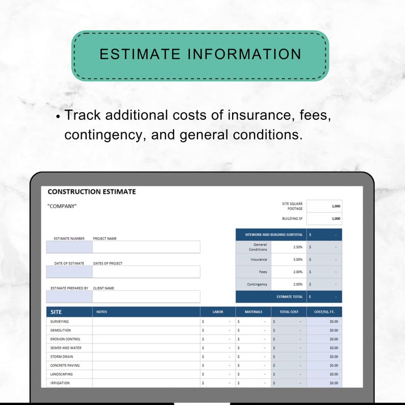 Construction Estimate Template Construction Project Planner Form ...