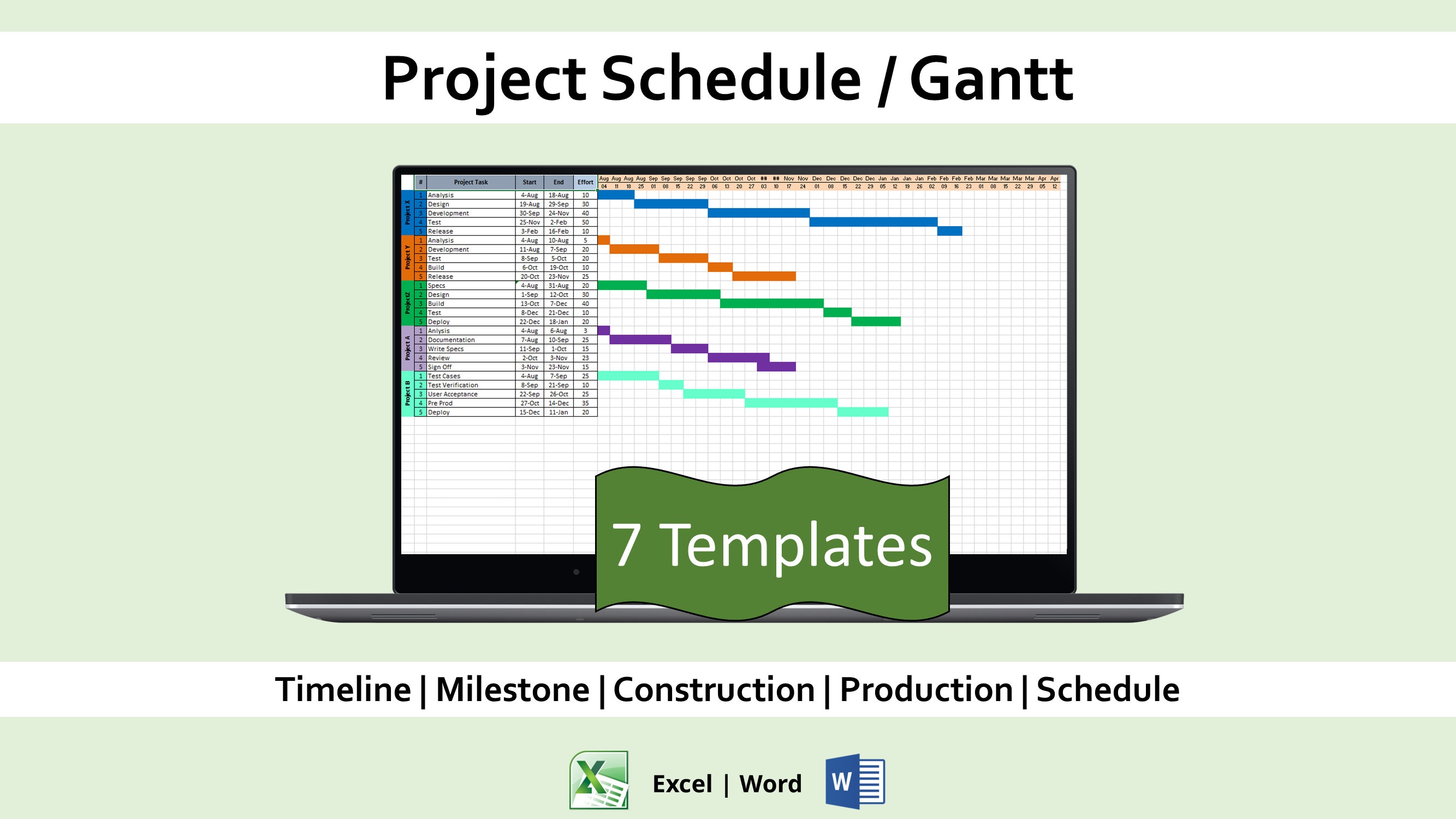 Gantt Chart Template Project Timeline Schedule Timesheet Milestones - Etsy