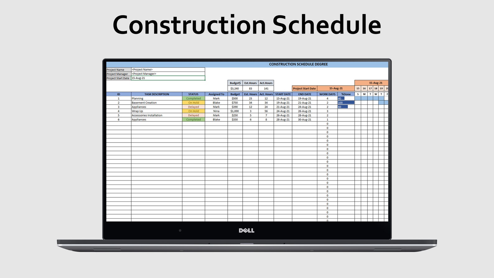Gantt Chart Template, Project Tracker Excel, Project Timeline, Gantt Schedule, Project Schedule ...