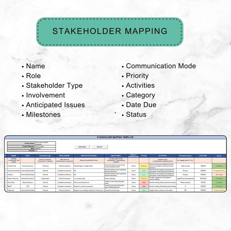 Stakeholder Mapping Template Excel Project Management Business Planning ...