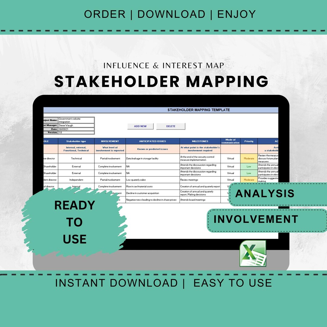 Stakeholder Mapping Template Excel Project Management Business Planning ...