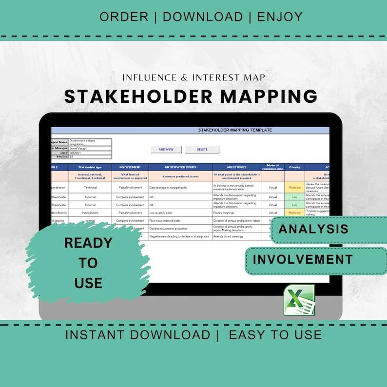 Stakeholder Mapping Template Excel Project Management Business Planning ...