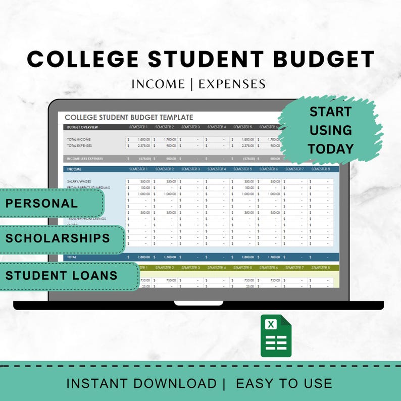 College Budget Template Student Expense Tracker Excel Financial ...
