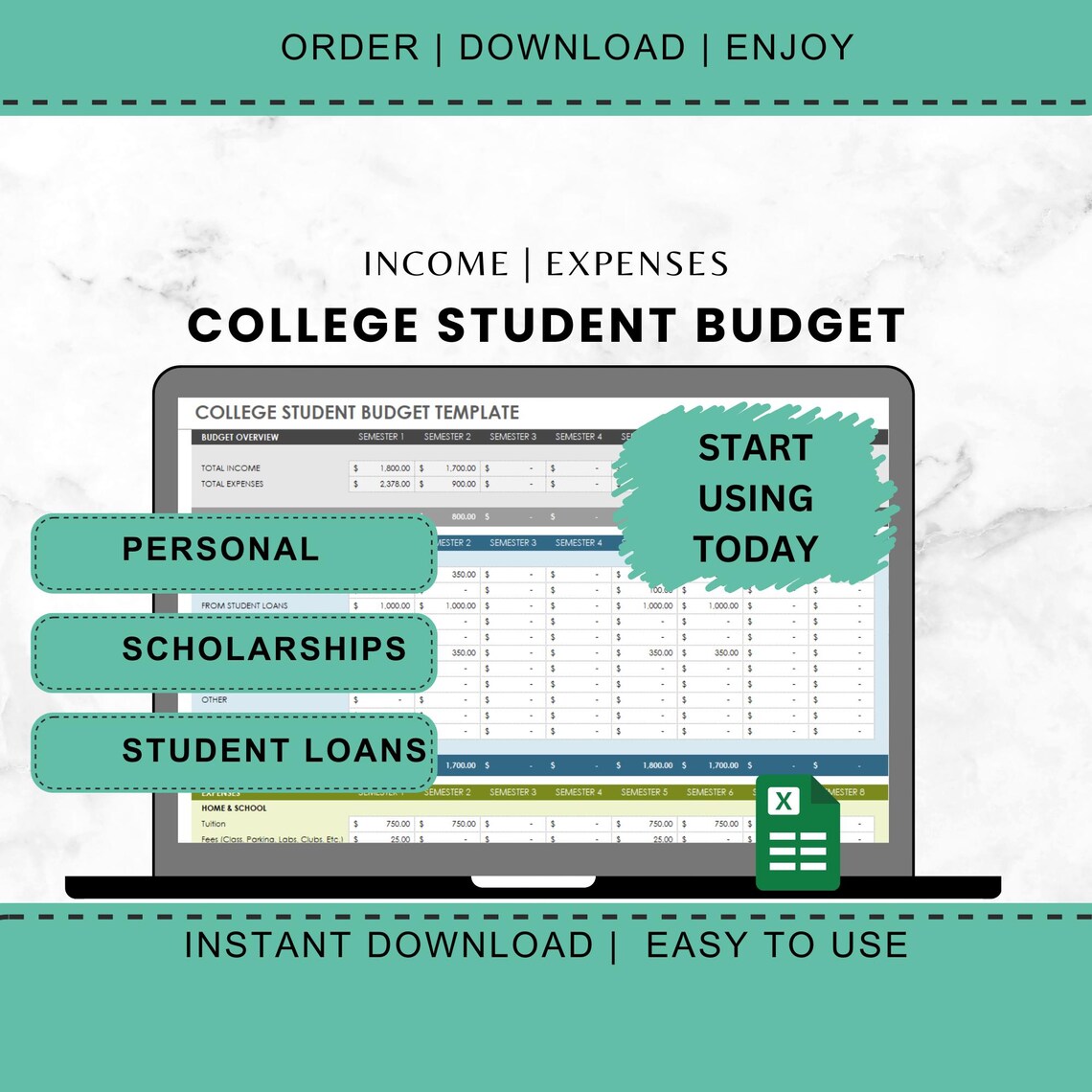 College Budget Template Student Expense Tracker Excel Financial ...