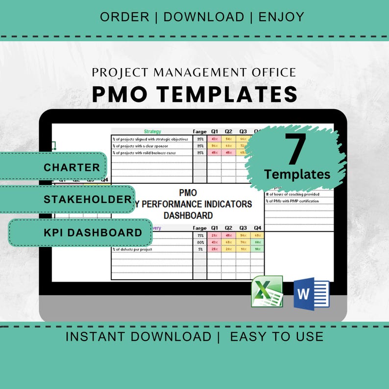 PMO Template Bundle , Project Management Office , KPI Dashboard , Project Management , Program ...