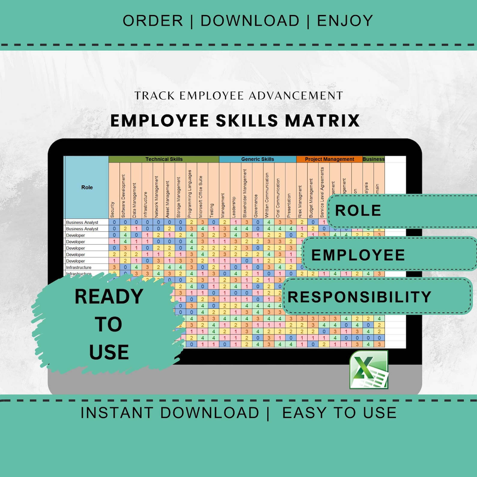 Employee Skills Matrix Excel HR Management Template Performance Tool ...