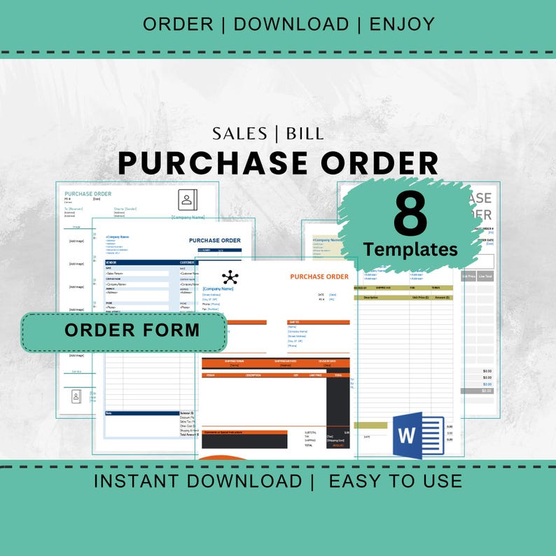 Purchase Order Form Template, Custom Order Form, Editable Order Receipt ...