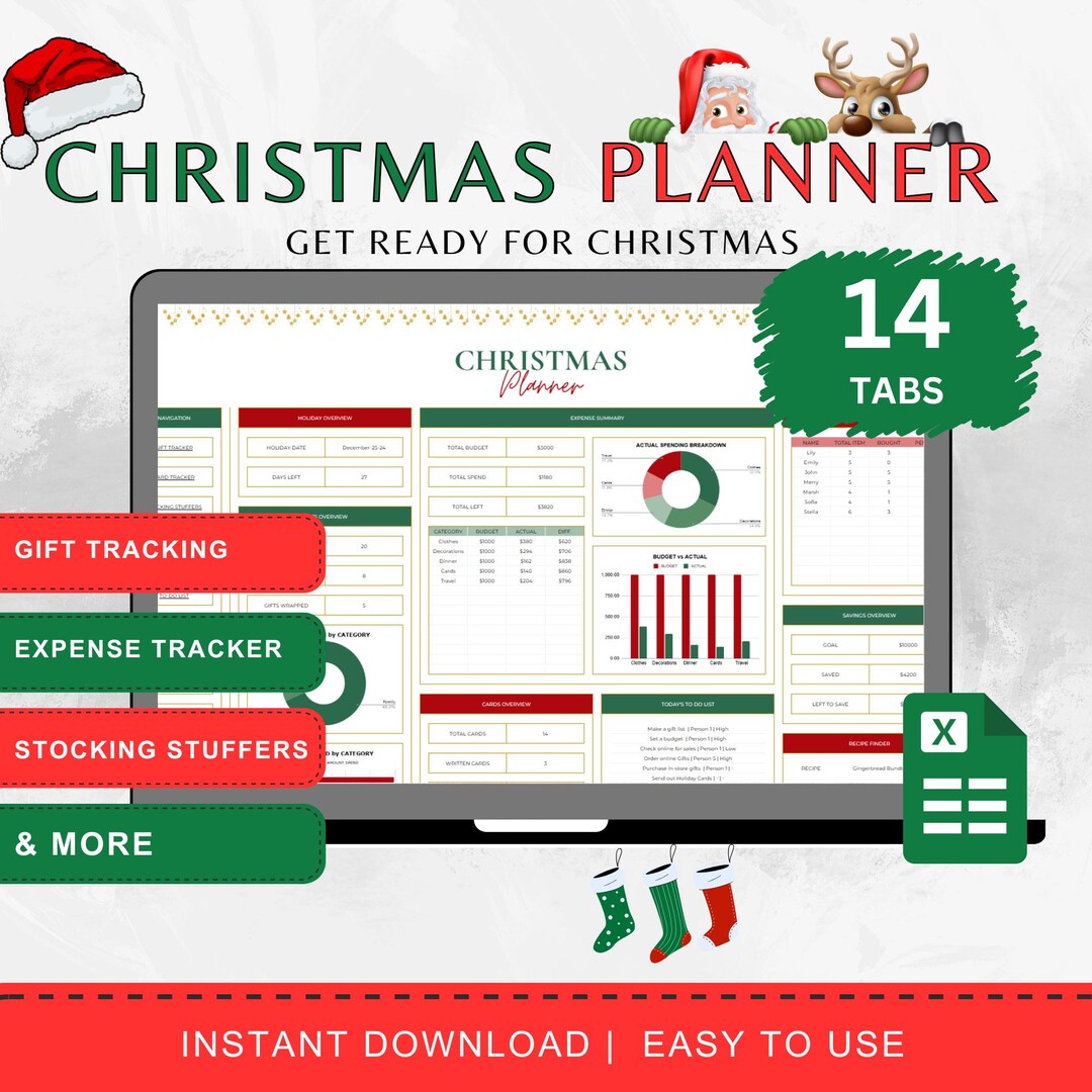 Digital Christmas Planner Gift Tracker Holiday Budget Google Sheet ...