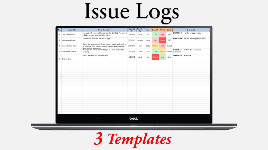 Issue Logs Issue Register Project Monitoring Waterfall Agile - Etsy