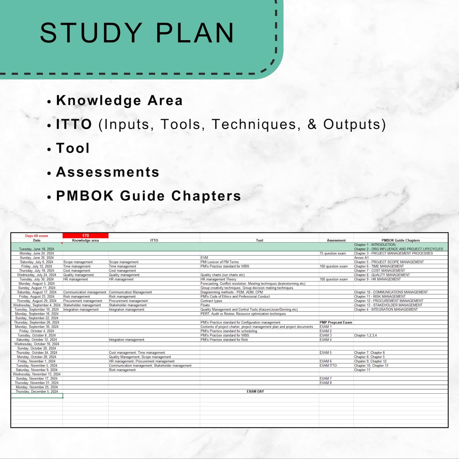 PMP Exam Study Schedule Template Digital Project Management ...