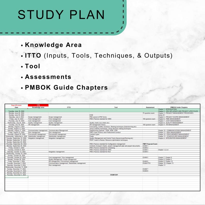 PMP Exam Study Schedule Template Digital Project Management Certification Prep Study Plan 6 ...