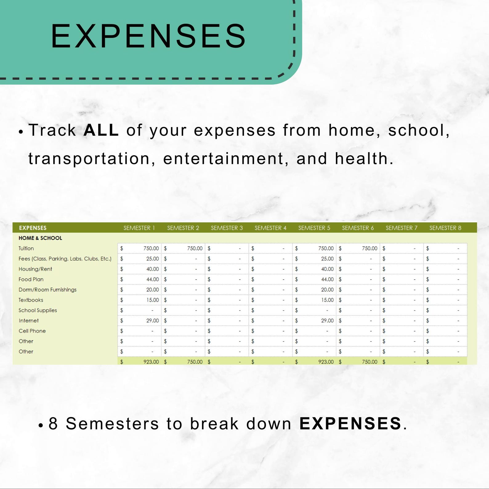 College Budget Template Student Expense Tracker Excel Financial ...