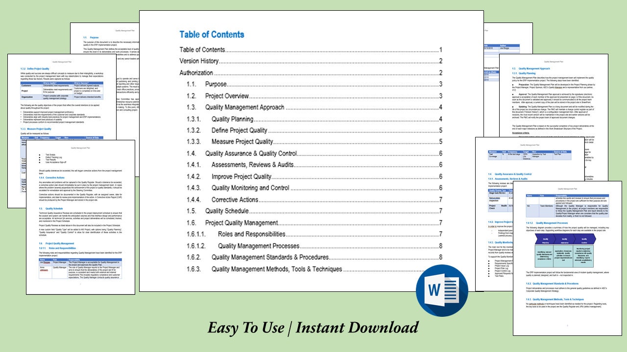 Quality Management Plan Template, Project Quality Assurance & Control ...