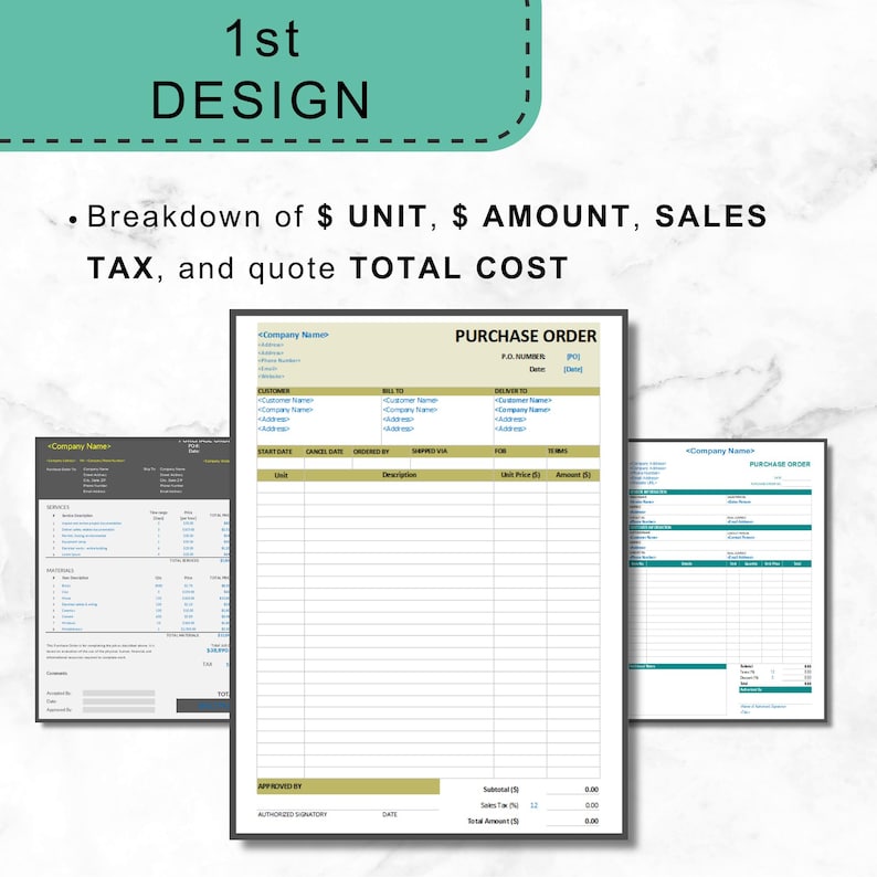 Purchase Order Form Template, Custom Order Form, Editable Order Receipt ...