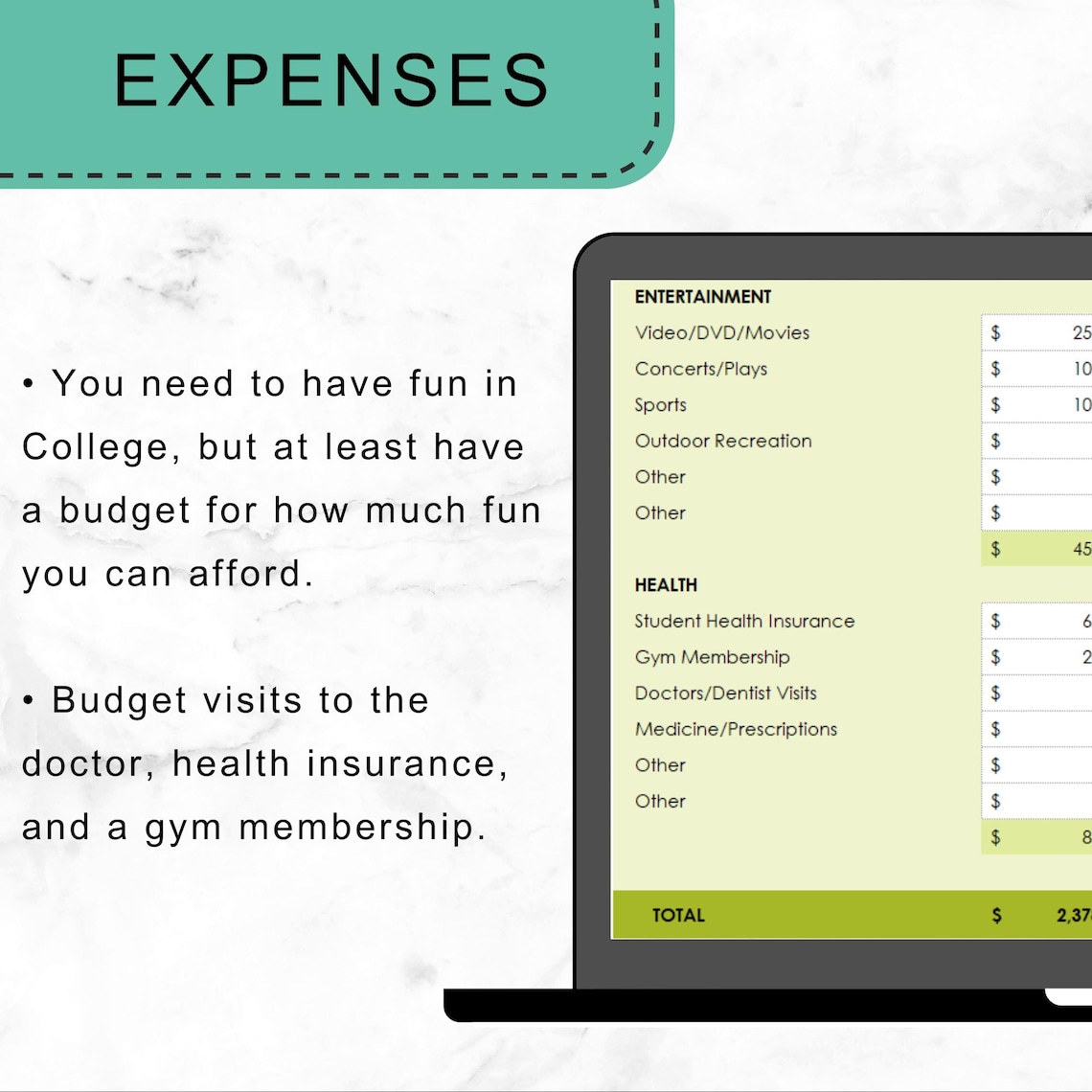 College Student Budget Template, Excel Financial Planner (digital ...