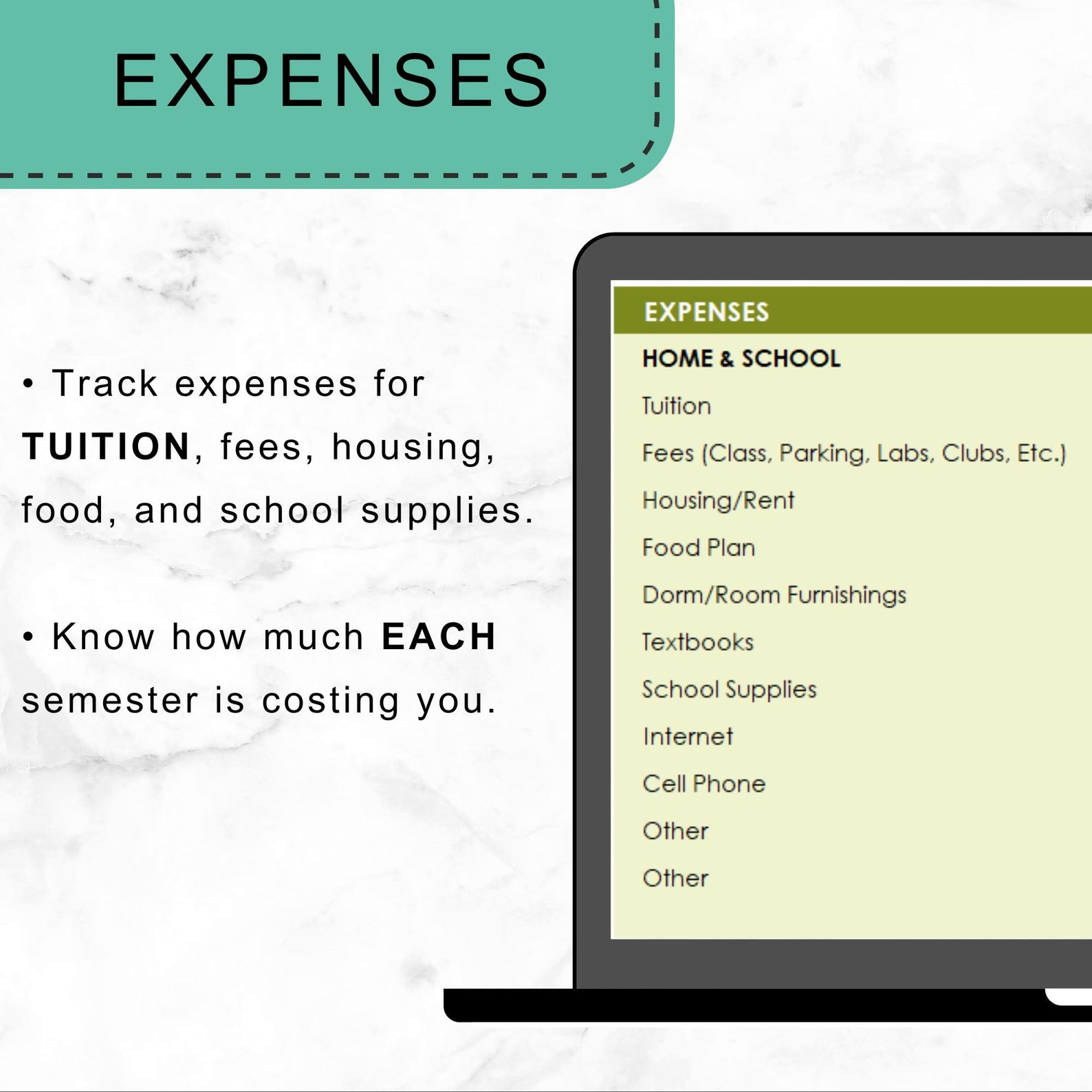College Budget Template Student Expense Tracker Excel Financial ...