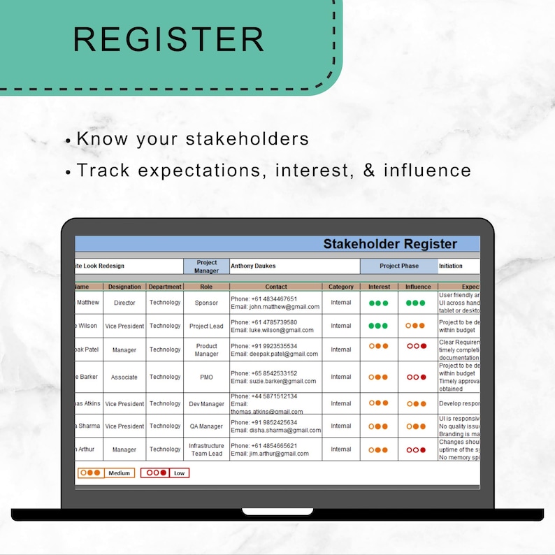 Stakeholder Management Templates, Planning Bundle (excel .xlsx, Digital ...