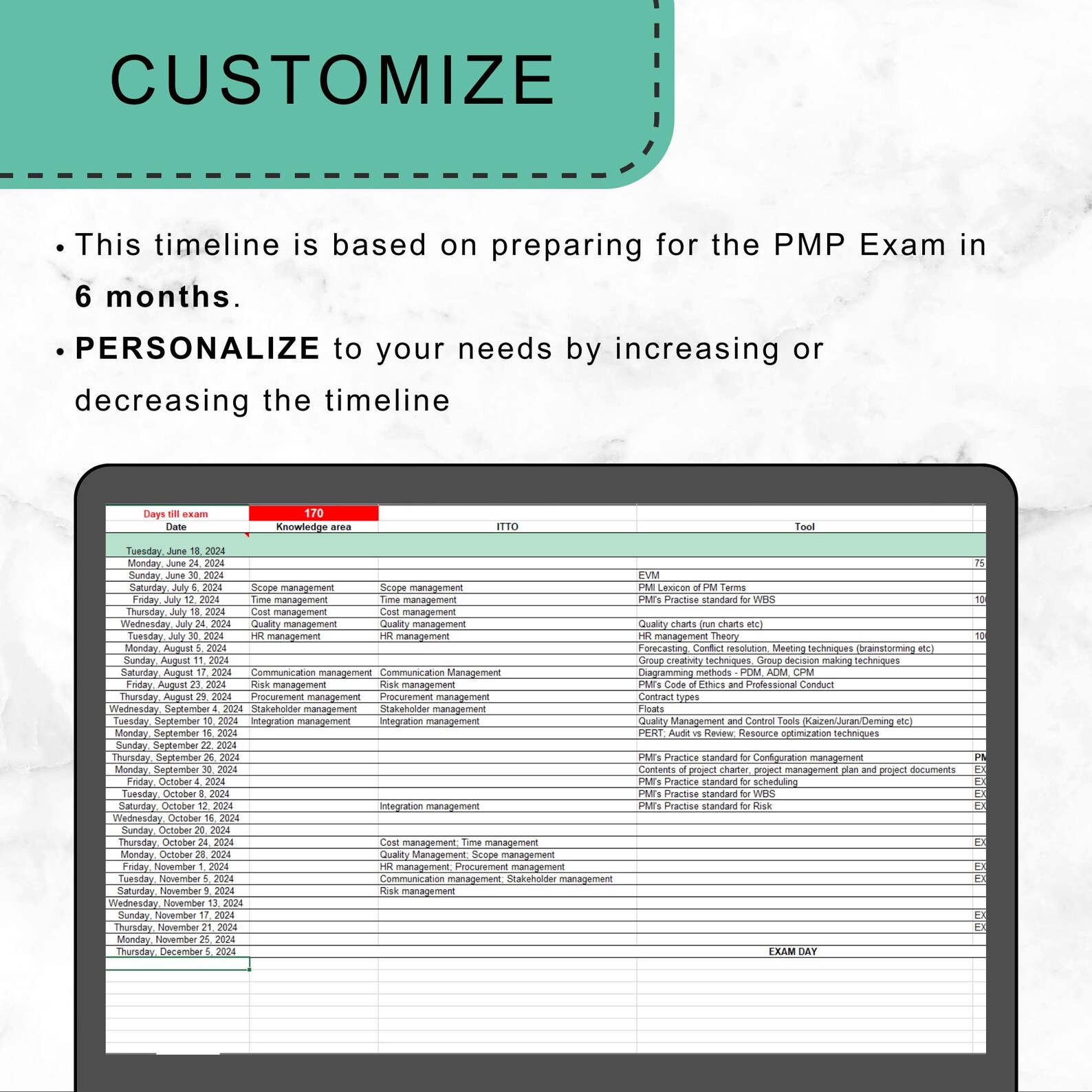 PMP Exam Study Schedule Template Digital Project Management ...