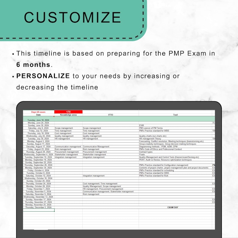 PMP Exam Study Schedule Template Digital Project Management Certification Prep Study Plan 6 ...