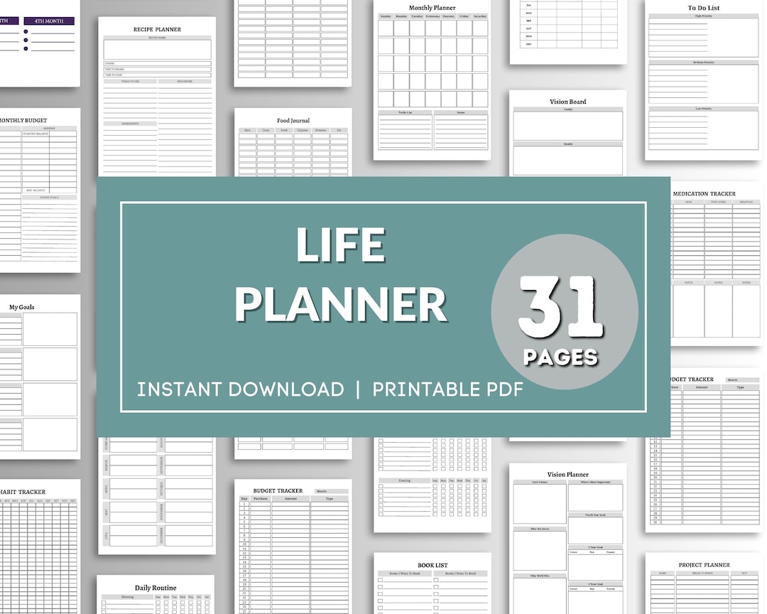 Life Planner Printable Bundle Goals for Life, Printable Bundle for ...
