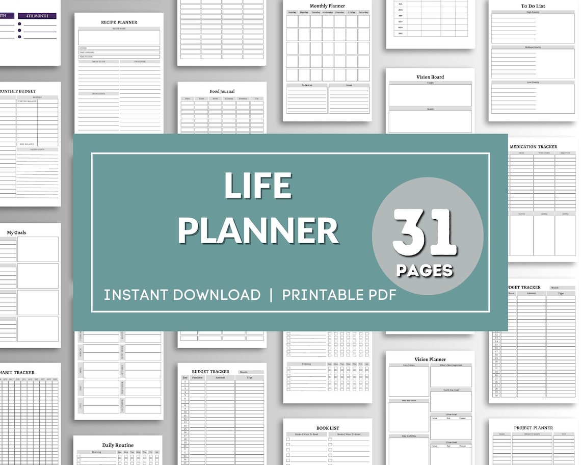 Life Planner Printable Bundle Goals for Life, Printable Bundle for ...