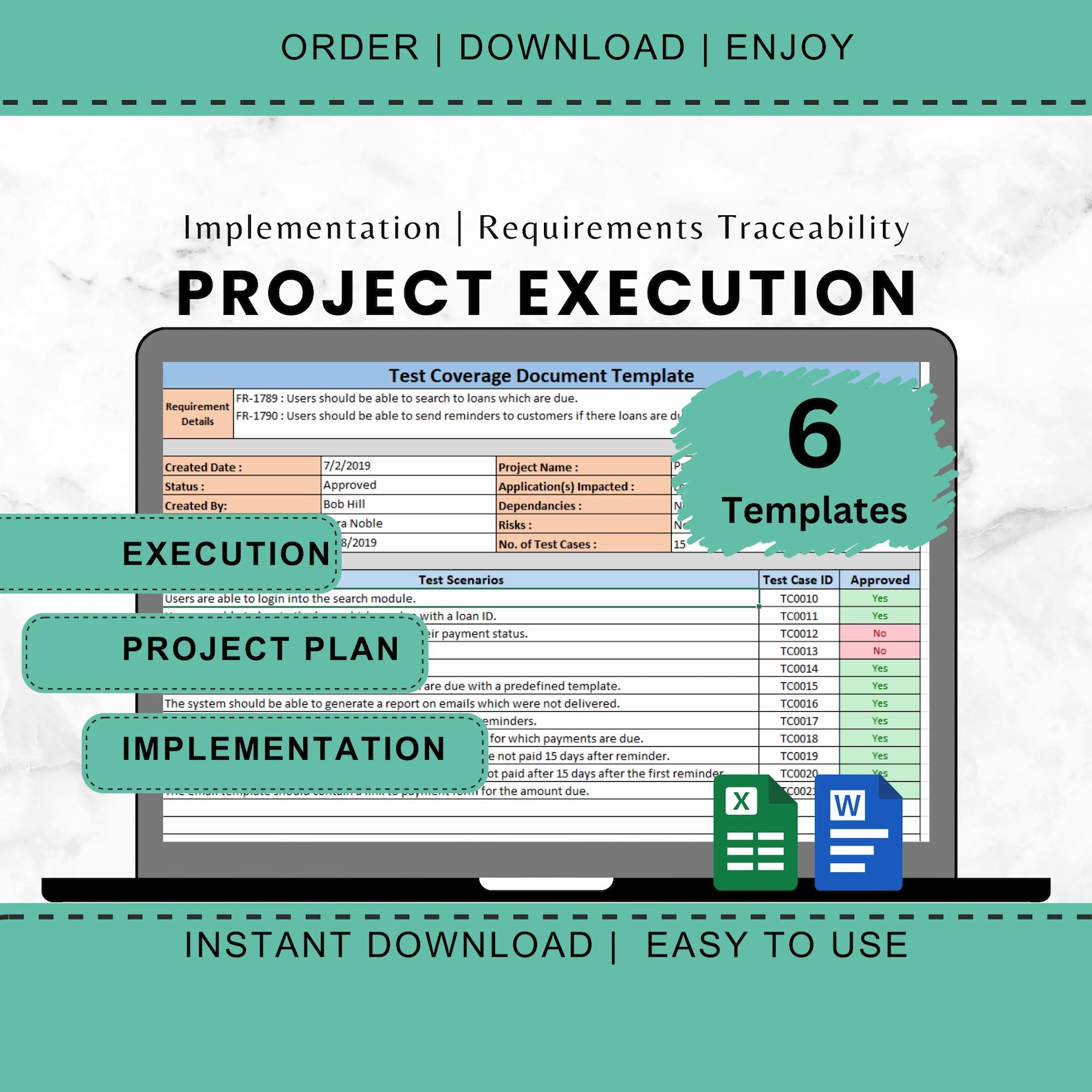Project Execution Template Excel Bundle Requirements Traceability ...