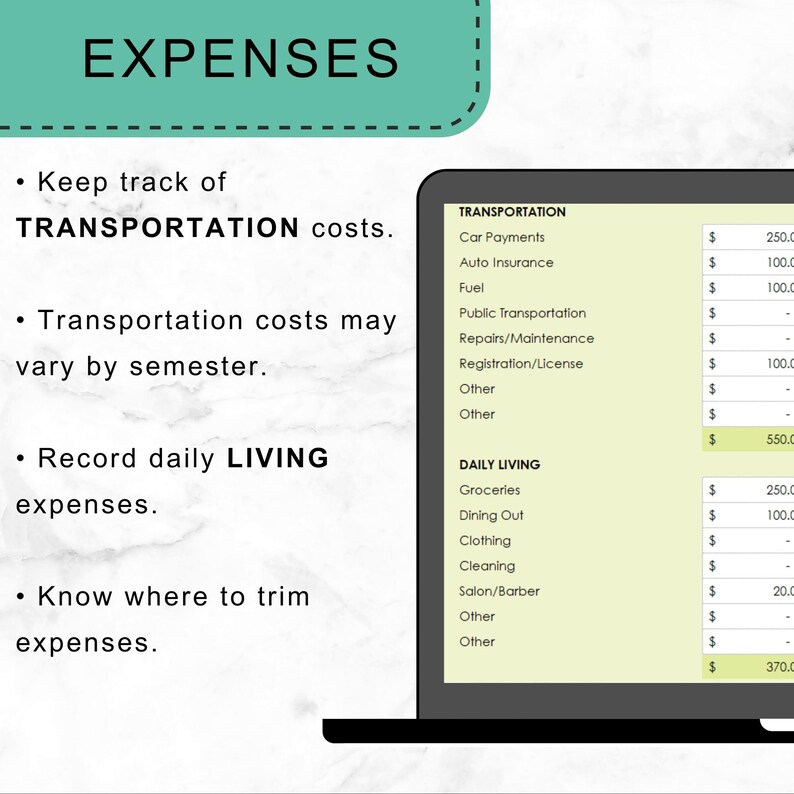 College Student Budget Template, Excel Financial Planner (digital ...