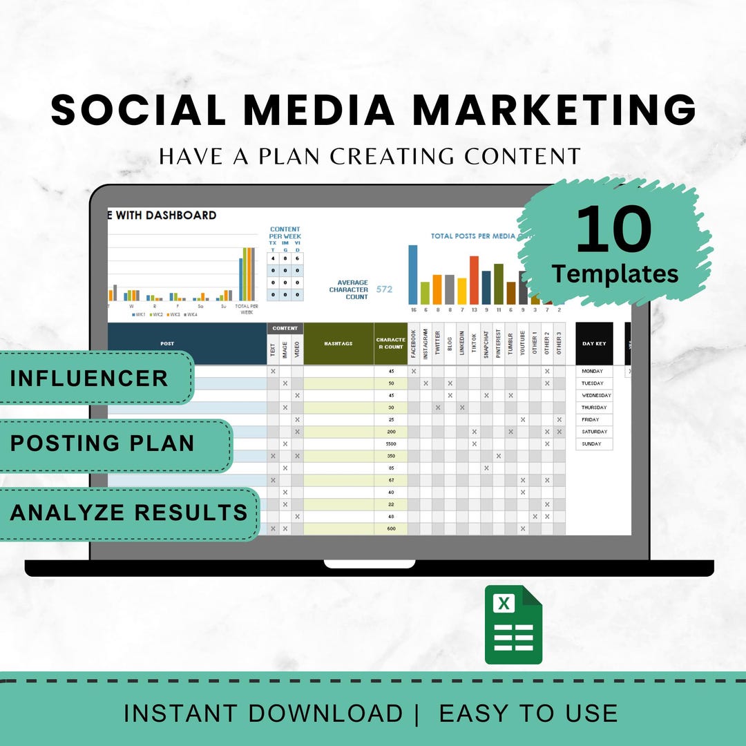 Social Media Template Content Calendar Marketing Planner Business Tool ...
