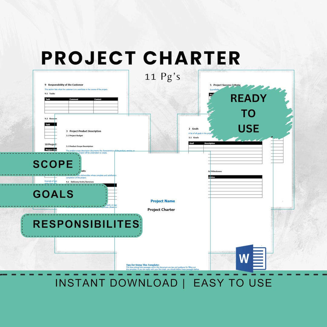 Project Charter Word Template for Project Initiation, Project Purpose ...